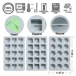 REKIDOOL 3 Pieces Candy and Chocolate Silicone Molds Set Non-stick Including Heart, Round, Square Baking Mold for Hard Candy, Gummy, Hot Caramel, Ice, Cake, Jello, Ganache (Blue)