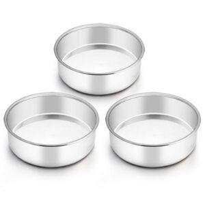 teamfar 6 inch cake pan, round cake pan tier baking pans set stainless steel, fit in pot pressure cooker air fryer, healthy & toxic free, mirror finish & durable, oven & dishwasher safe - set of 3