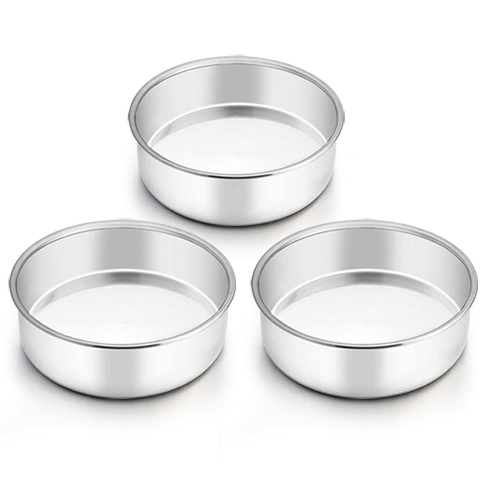 TeamFar 6 Inch Cake Pan, Round Cake Pan Tier Baking Pans Set Stainless Steel, Fit in Pot Pressure Cooker Air Fryer, Healthy & Toxic Free, Mirror Finish & Durable, Oven & Dishwasher Safe - Set of 3