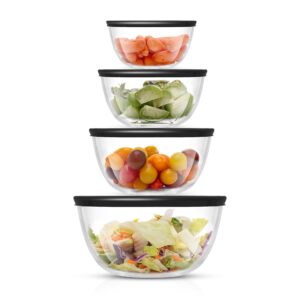 joyjolt kitchen mixing bowls - 8pc glass bowls with lids set – neat nesting bowls - large mixing bowl set batter bowl - cooking bowls - storage bowls with lids and big salad bowl with bpa-free lids