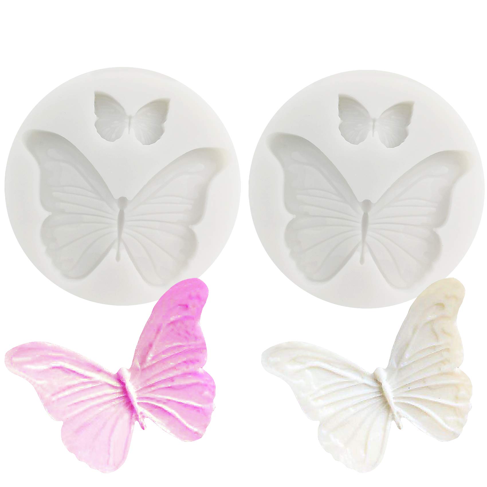 2 pcs Butterfly Silicone Molds,Mini Butterfly Fondant for DIY Chocolate Candy Pudding Gum Paste Cupcake Cake Topper Decoration Desserts Jelly Shots Handmade Ice Cream Ice Cube Crystal Soap Mould