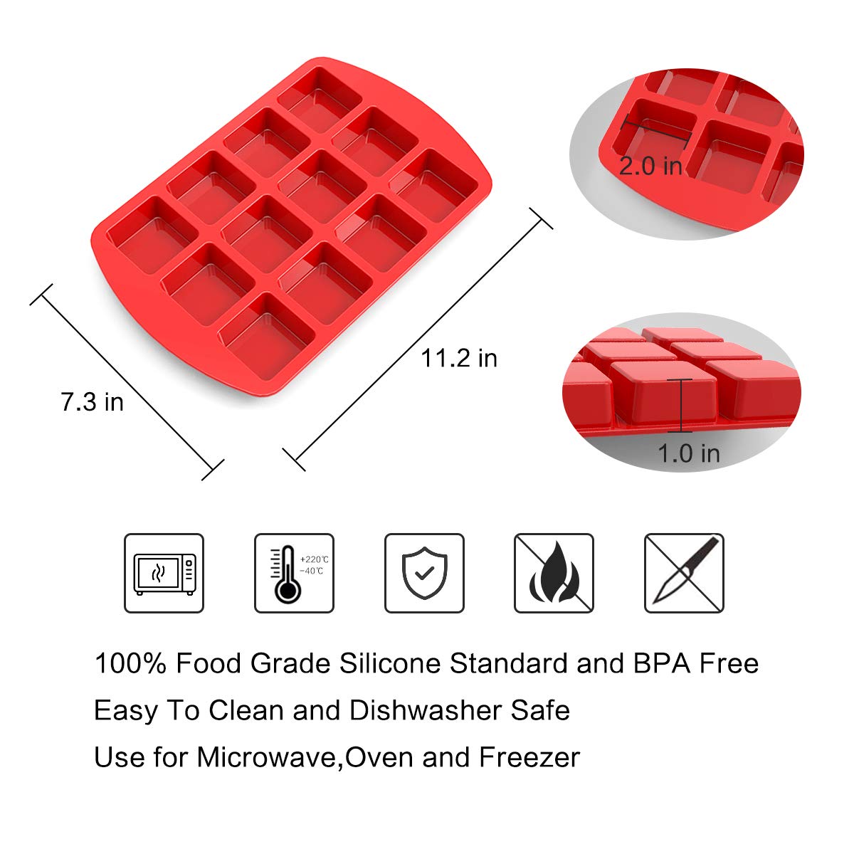 SILIVO Silicone Brownie Pan with Dividers - 2 Pack 12-Cavity Non-Stick Silicone Molds for Brownie Bites, Fudges and Minecraft Cakes