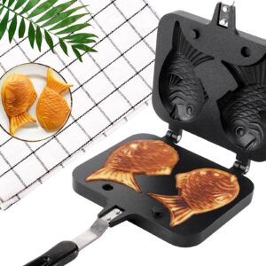 ZOOFOX Taiyaki Fish-shaped Cake Pan, Non-stick Waffle Cake Maker with Long Handle, Pancake Baking Double Pan Mold