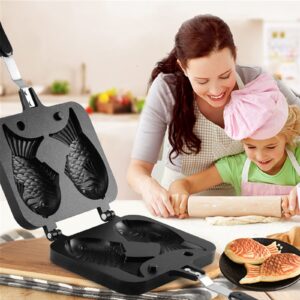 ZOOFOX Taiyaki Fish-shaped Cake Pan, Non-stick Waffle Cake Maker with Long Handle, Pancake Baking Double Pan Mold