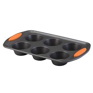 rachael ray yum -o! nonstick bakeware 6-cup muffin tin with grips / nonstick 6-cup cupcake tin with grips - 6 cup, gray