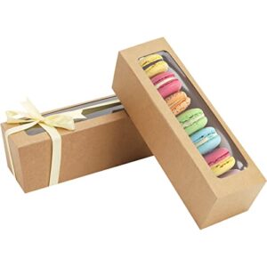 nplux 25 pack macaron boxes for 5-7 macarons strawberry boxes macaron container packaging boxes with ribbon for candy sweet gift giving (brown)