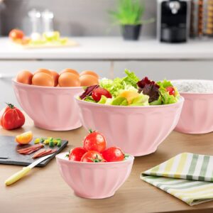 JCXivan Mixing Bowls with Lids Set,4 Piece Large Plastic Nesting Mixing Bowls,Includes 4 Microwave safe Mixing Bowl and An Egg Whisk for Kitchen Prepping,Baking,Cooking Food, Pink