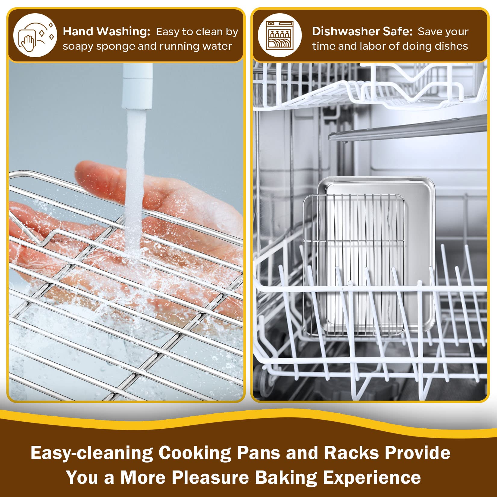 P&P CHEF Toaster Oven Tray and Rack Set, Stainless Steel Baking Pan with Cooling Rack, Fit Your Small Oven & Single Person Use, Non Toxic & Easy Clean