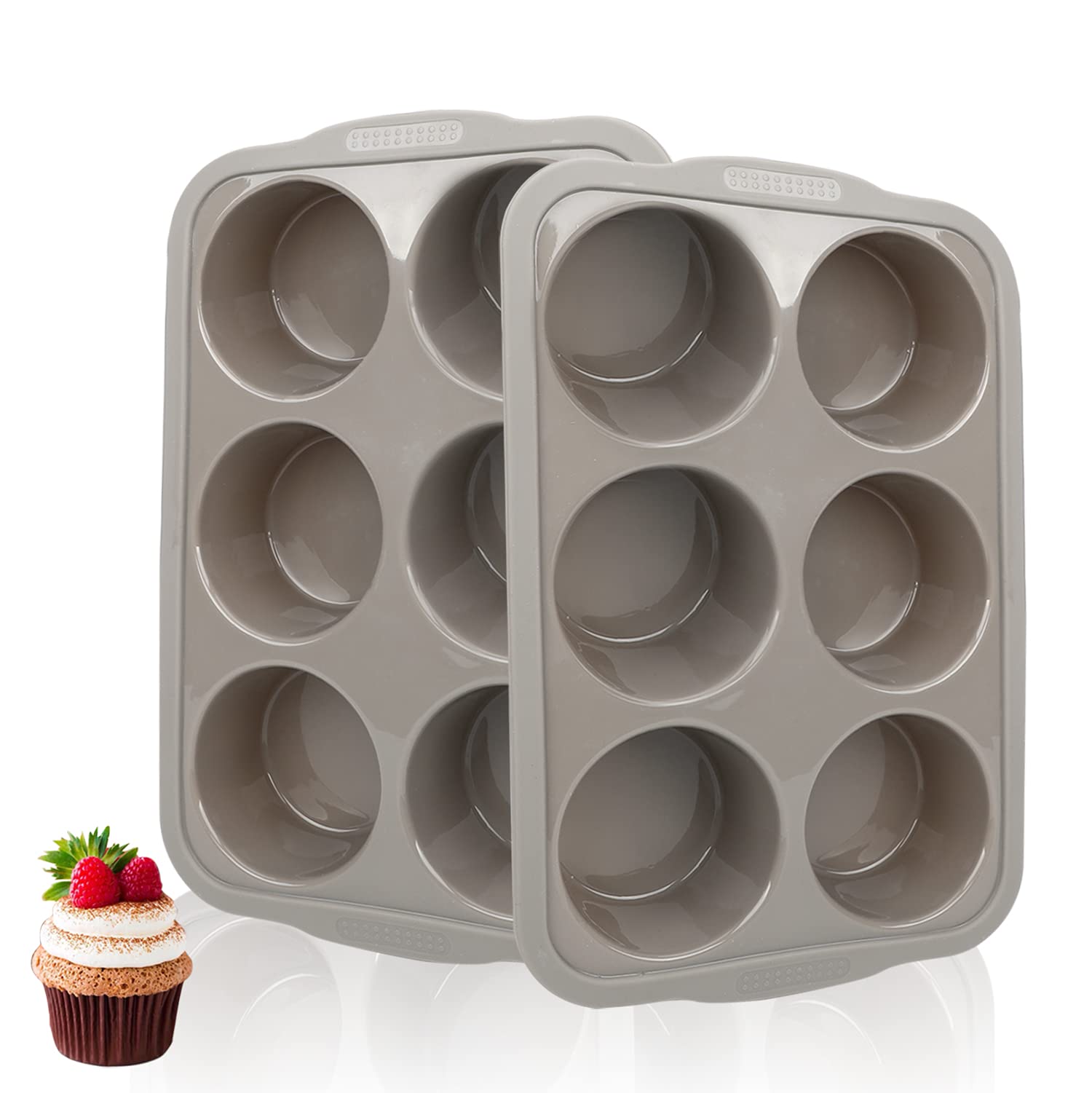 Aichoof 3.6 inch Jumbo Muffin Pan 6 Cups, Silicone Muffin Pan Set of 2 Gray, Muffin Pans For Baking Nonstick, Muffin Tin BPA Free, Large Muffin Pan Dishwasher Safe