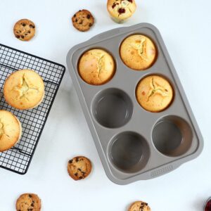 Aichoof 3.6 inch Jumbo Muffin Pan 6 Cups, Silicone Muffin Pan Set of 2 Gray, Muffin Pans For Baking Nonstick, Muffin Tin BPA Free, Large Muffin Pan Dishwasher Safe