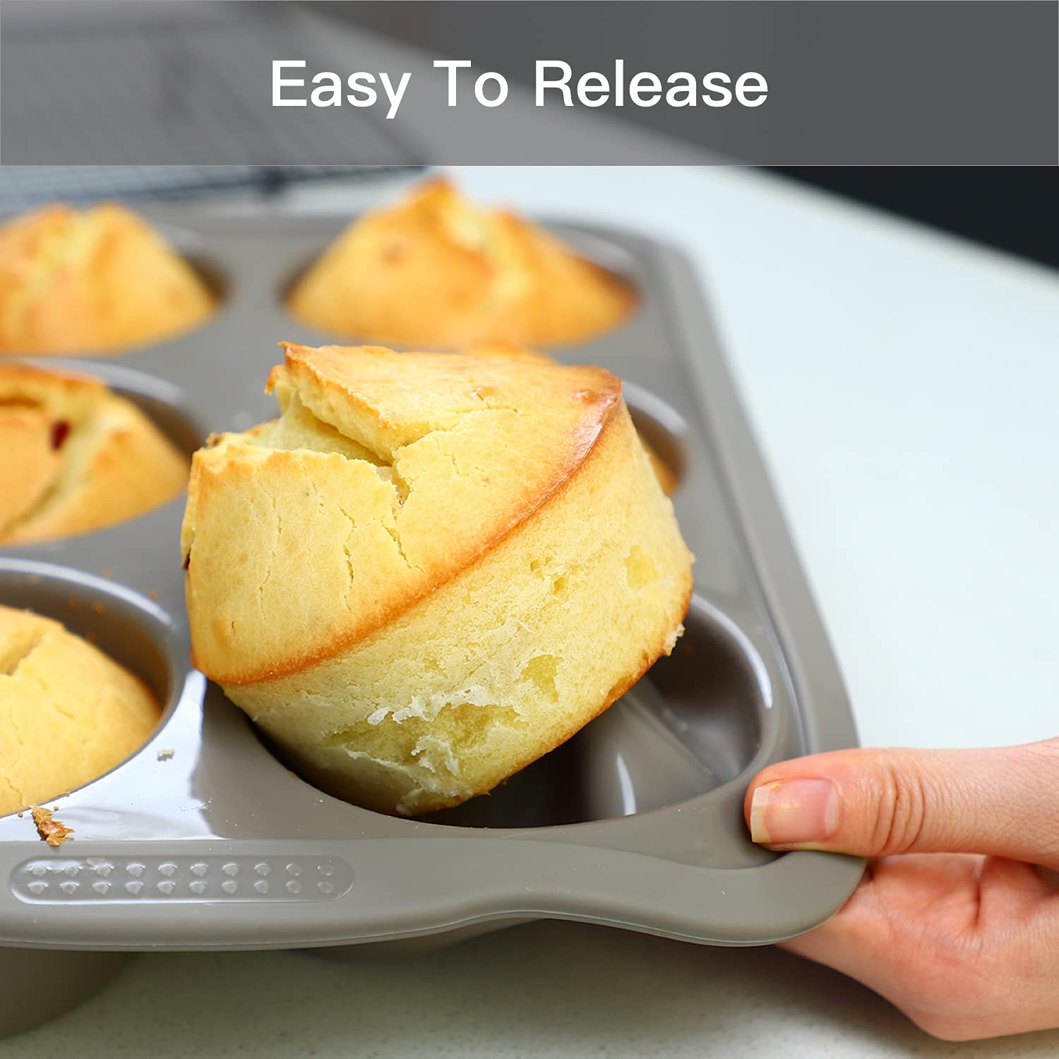 Aichoof 3.6 inch Jumbo Muffin Pan 6 Cups, Silicone Muffin Pan Set of 2 Gray, Muffin Pans For Baking Nonstick, Muffin Tin BPA Free, Large Muffin Pan Dishwasher Safe