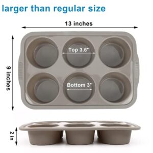 Aichoof 3.6 inch Jumbo Muffin Pan 6 Cups, Silicone Muffin Pan Set of 2 Gray, Muffin Pans For Baking Nonstick, Muffin Tin BPA Free, Large Muffin Pan Dishwasher Safe