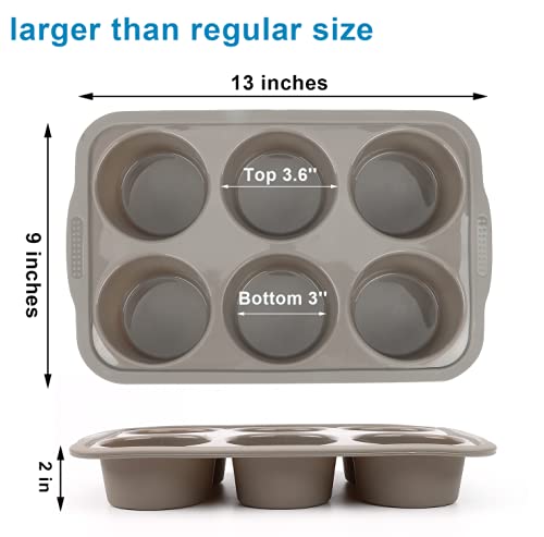 Aichoof 3.6 inch Jumbo Muffin Pan 6 Cups, Silicone Muffin Pan Set of 2 Gray, Muffin Pans For Baking Nonstick, Muffin Tin BPA Free, Large Muffin Pan Dishwasher Safe