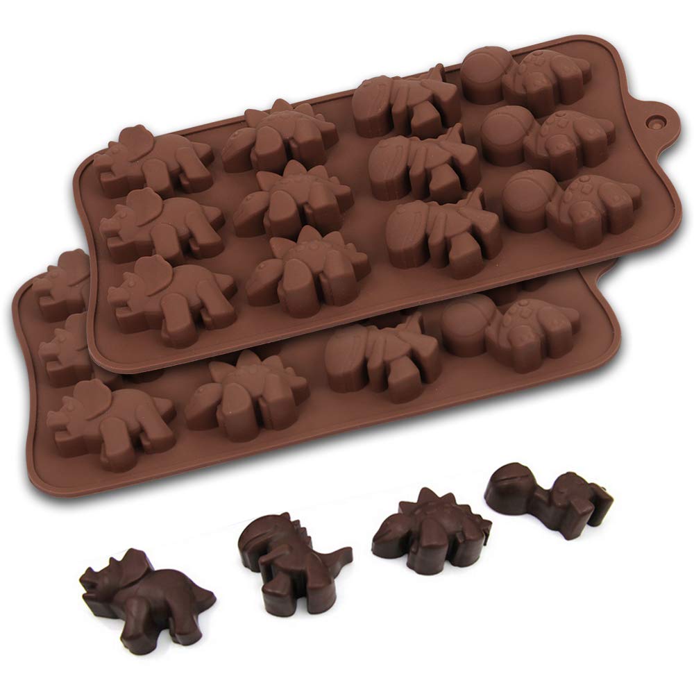 homEdge 12-Cavity Dinosaur Chocolate Mold, Set of 4PCS Non Stick Silicone Dinosaur Mold for Candy Chocolate Jelly, Ice Cube