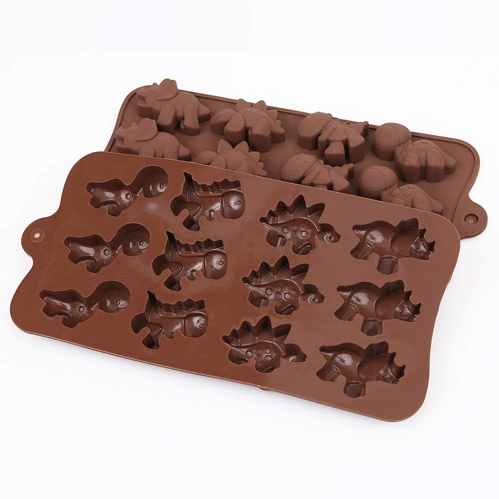 homEdge 12-Cavity Dinosaur Chocolate Mold, Set of 4PCS Non Stick Silicone Dinosaur Mold for Candy Chocolate Jelly, Ice Cube