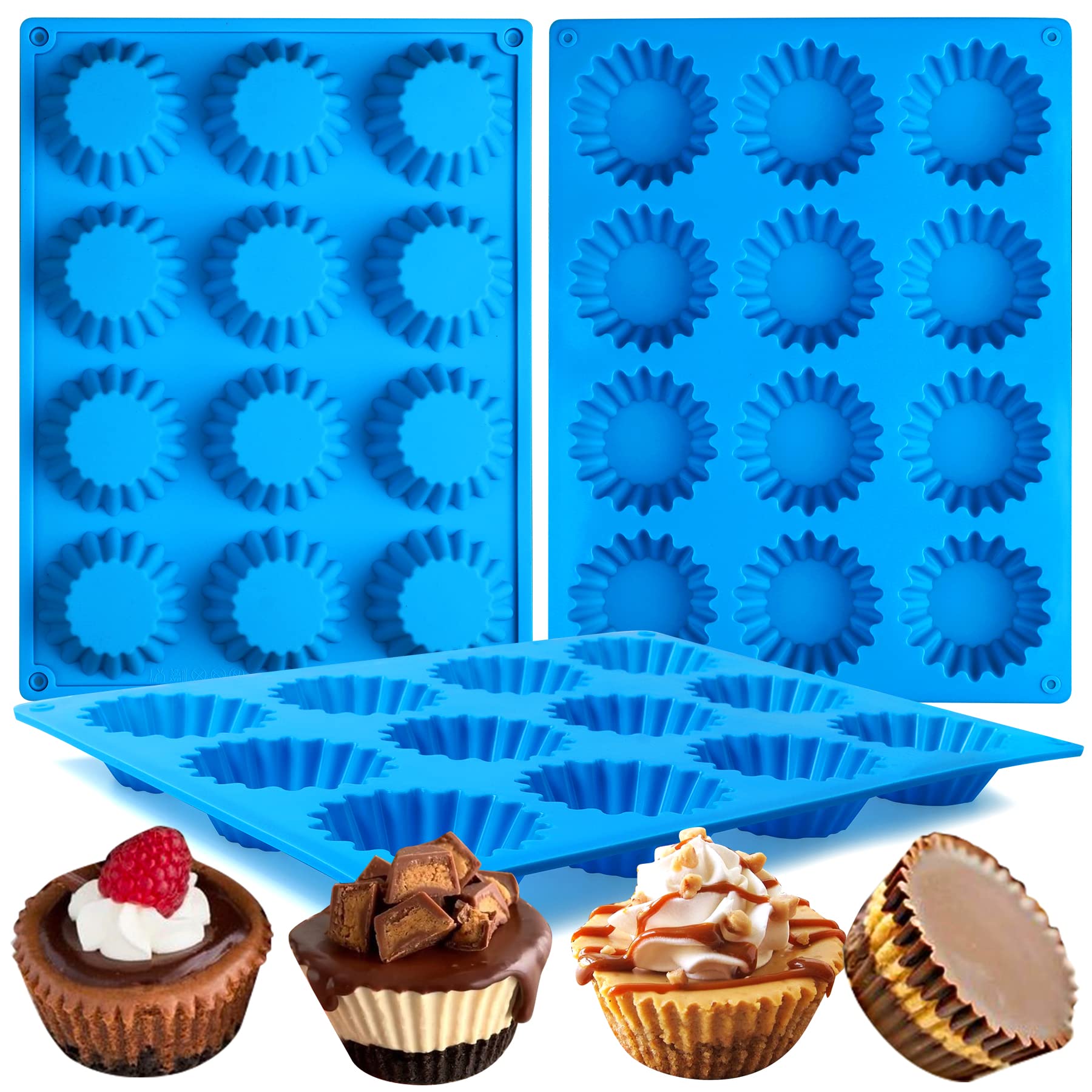 Sidosir 3pcs Peanut Butter Cup Mold, Silicone Mini Tart Pan for Bite Size Fat Bombs, Silicone Chocolate Candy Mold for Brownie (Peanut Butter Cup)