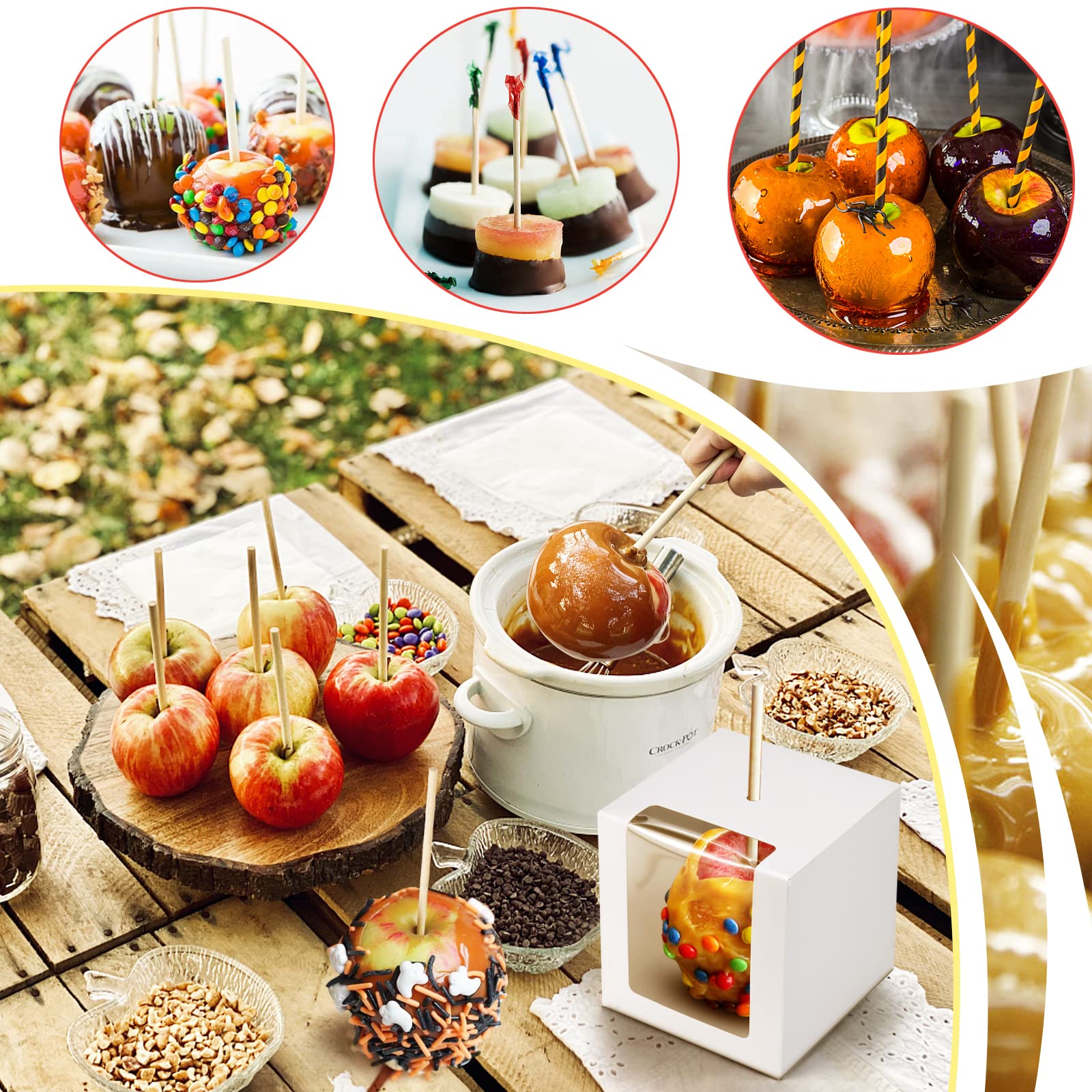 FIREBOOMOON 30 PCS White Kraft Candy Apple Boxes with Holes and Sticks,Caramel Candied Apple Cake Cookies Chocolate Gift Boxes with Clear Window for Wedding,Party,Baby Shower(4" x 4" x 4")