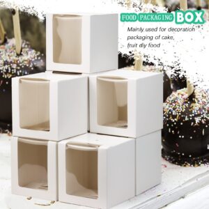 FIREBOOMOON 30 PCS White Kraft Candy Apple Boxes with Holes and Sticks,Caramel Candied Apple Cake Cookies Chocolate Gift Boxes with Clear Window for Wedding,Party,Baby Shower(4" x 4" x 4")