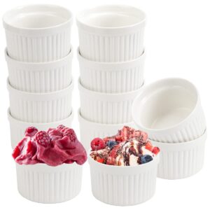 12 pack 4 oz ramekins, porcelain ramekin bowls, oven safe classic ramekins for baking souffle creme brulee