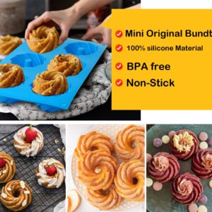 3PCS Mini Bundt Cake Pan, 6Cavity Heritage Bundtlette Cake Silicone Mold for Baking,Non Stick Fancy Molds for Fluted Tube Cake (Bundt)