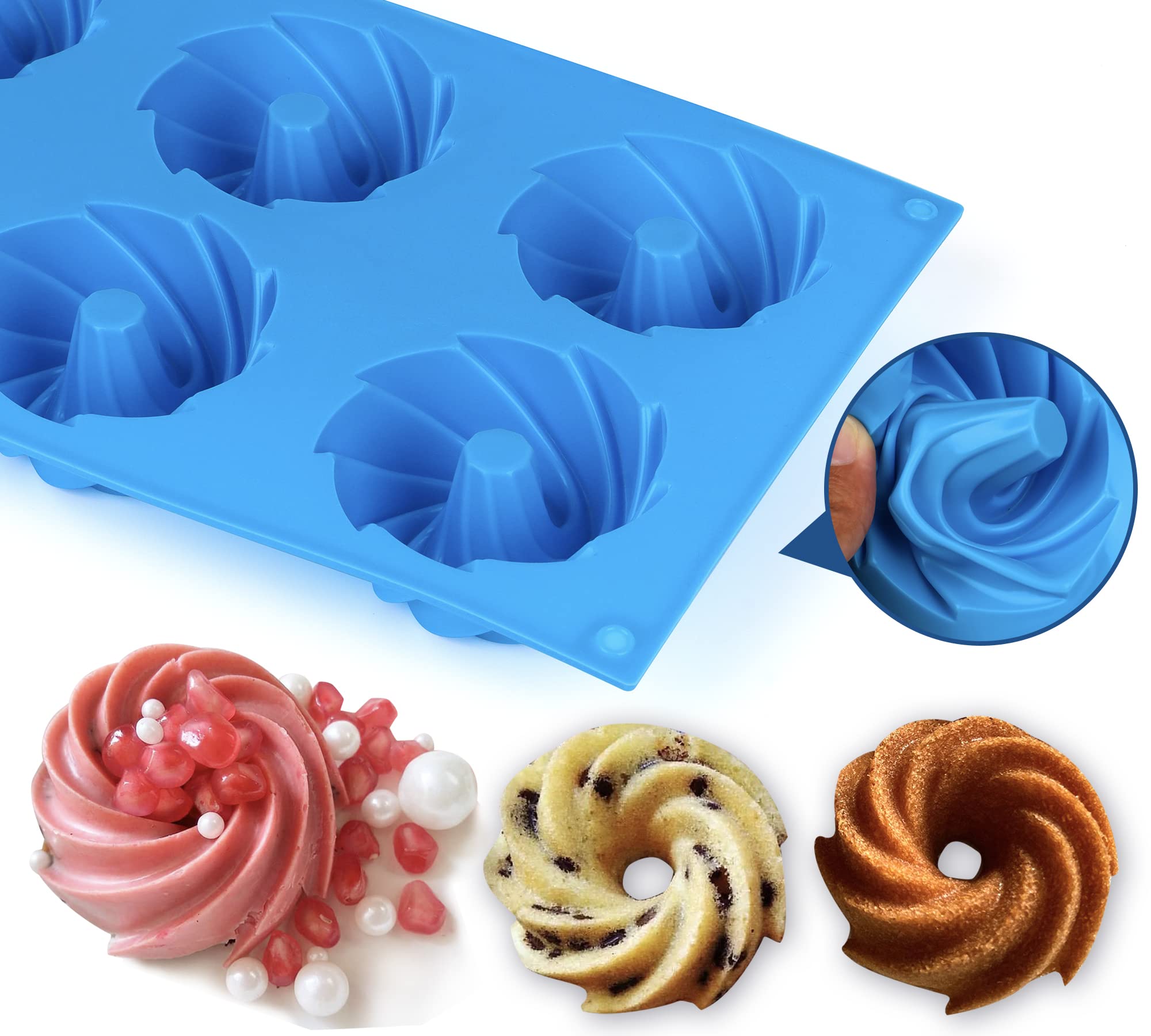 3PCS Mini Bundt Cake Pan, 6Cavity Heritage Bundtlette Cake Silicone Mold for Baking,Non Stick Fancy Molds for Fluted Tube Cake (Bundt)