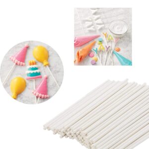 200 Count White Lollipop Sticks 6 Inch,Paper Treat Stick,Sucker Sticks for Cake Pops,Candy Melt,Dessert,Chocolates,3.5mm Dia