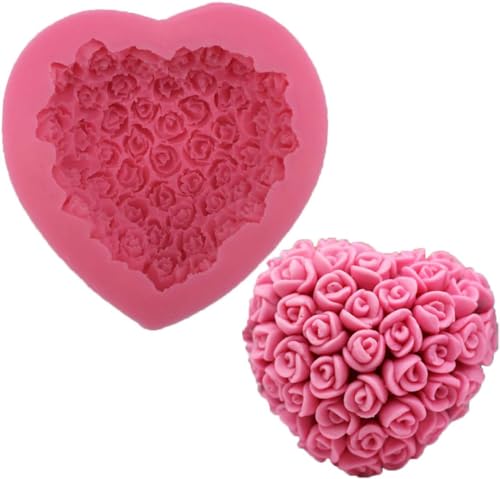 OBTANIM Silicone 3D Rose Flower Mold Love Heart Shape Fondant Soap Cake Mould for Chocolate Wedding Valentine