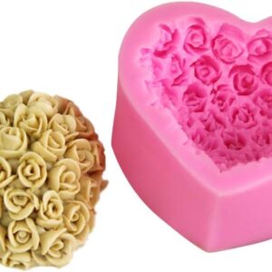 OBTANIM Silicone 3D Rose Flower Mold Love Heart Shape Fondant Soap Cake Mould for Chocolate Wedding Valentine