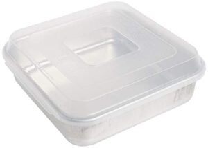 nordic ware natural aluminum commercial square cake pan with lid, exterior 9.88 x 9.88 inches