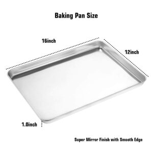 Wildone Baking Sheet Set of 2 - Stainless Steel Cookie Sheet Baking Pan, Size 16 x 12 x 1 inch, Non Toxic & Heavy Duty & Mirror Finish & Rust Free & Easy Clean