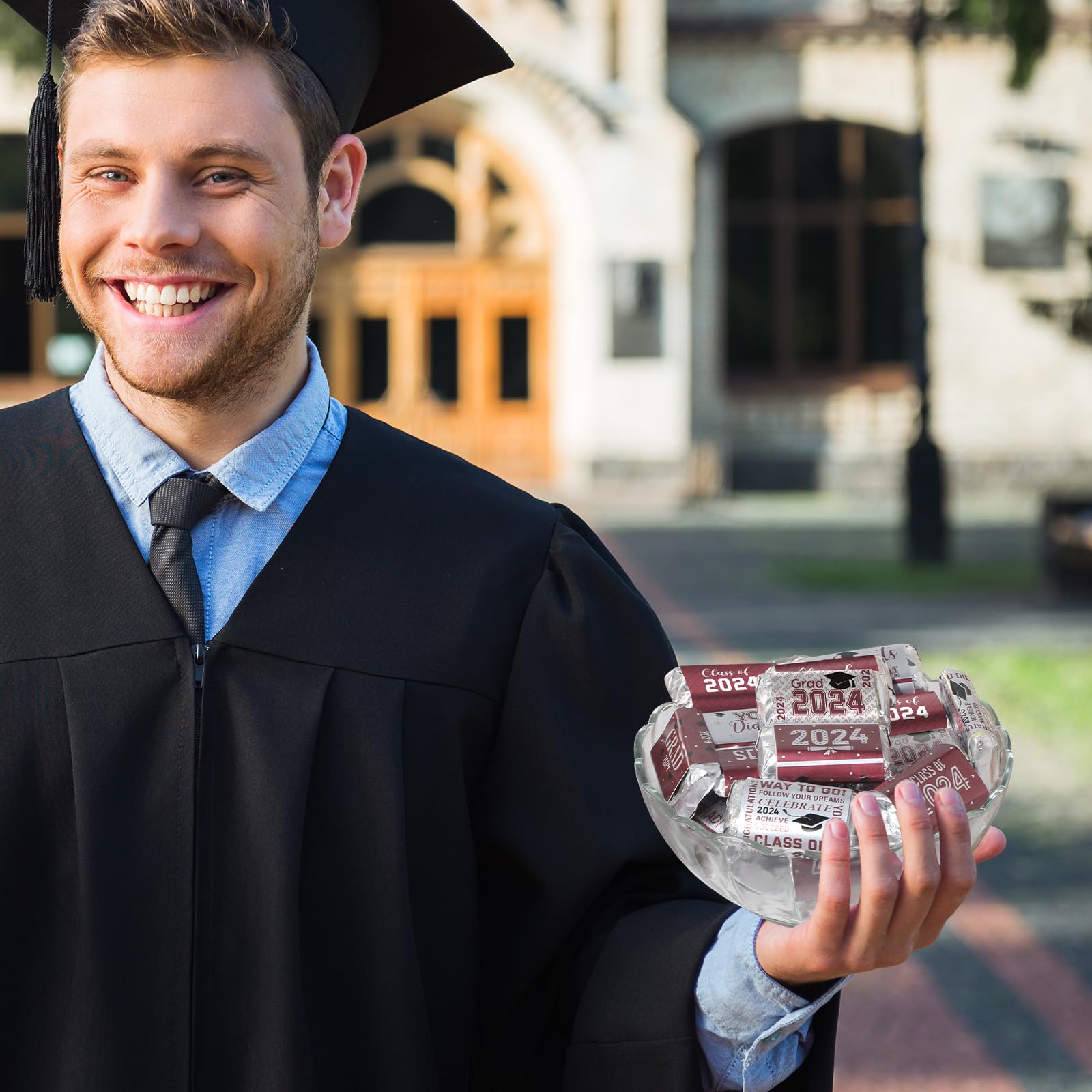 Graduation Decoration Label Sticker Congrats Mini Candy Bar Wrapper Class of Party Supplies for High School College Nursing Grad Celebration, Candy Not Included (Maroon and White 2023, 90 Pcs)