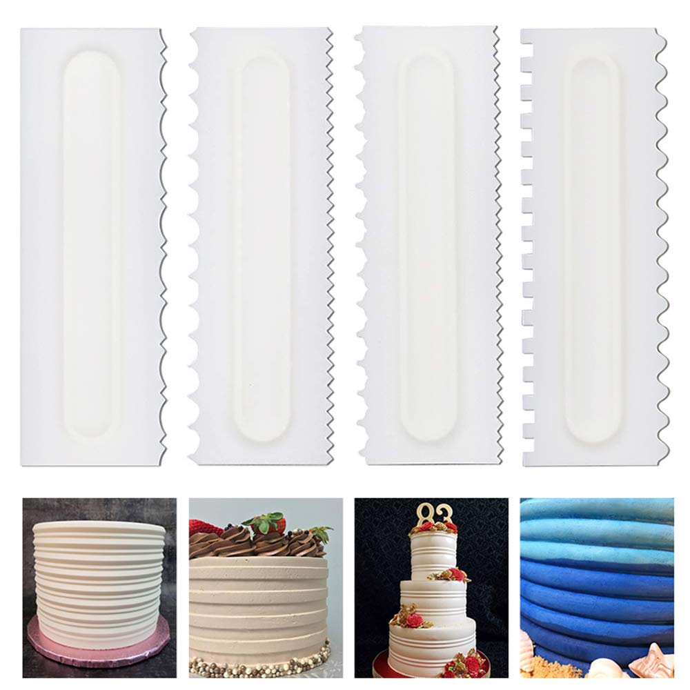 4 Pcs/set Cake Scraper Decorating Plastic Sawtooth Comb Mousse Butter Cream Cake Edge Tools Plastic Sawtooth Cake Icing Smoother Kitchen Baking Cake Edge DIY Tool