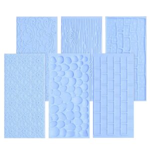 6 packs fondant impression mat mold set fondant molds for cake decorating, embossed tree bark/brick wall/flower/cobblestone/stone wall flower vine lace texture design