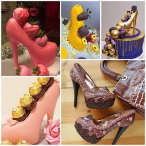 Sakolla High Heel Shoe Chocolate Molds, 3D Shoe Candy Molds Large Thick Soled Stiletto Molds with 4 Clips Cake Decoration for Wedding Birthday Party Baking Pastry Tool