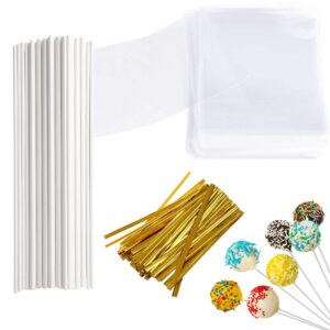 300pcs 6 inches cake pops making tools 100pcs cake pop sticks 100pcs cake pop bags and 100pcs twist ties (thin stick)