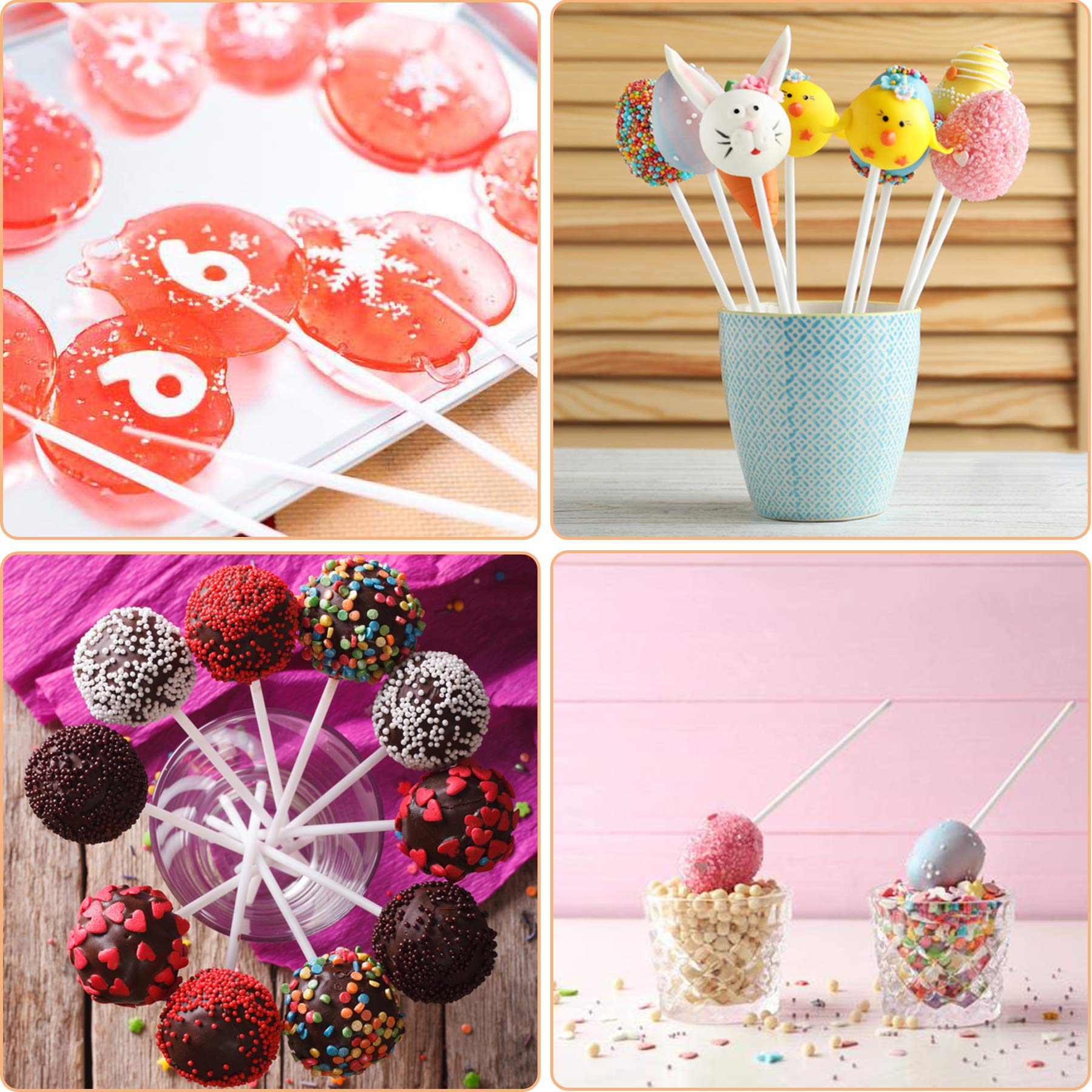 300Pcs 6 Inches Cake Pops Making Tools 100Pcs Cake Pop Sticks 100Pcs Cake Pop Bags and 100Pcs Twist Ties (Thin stick)