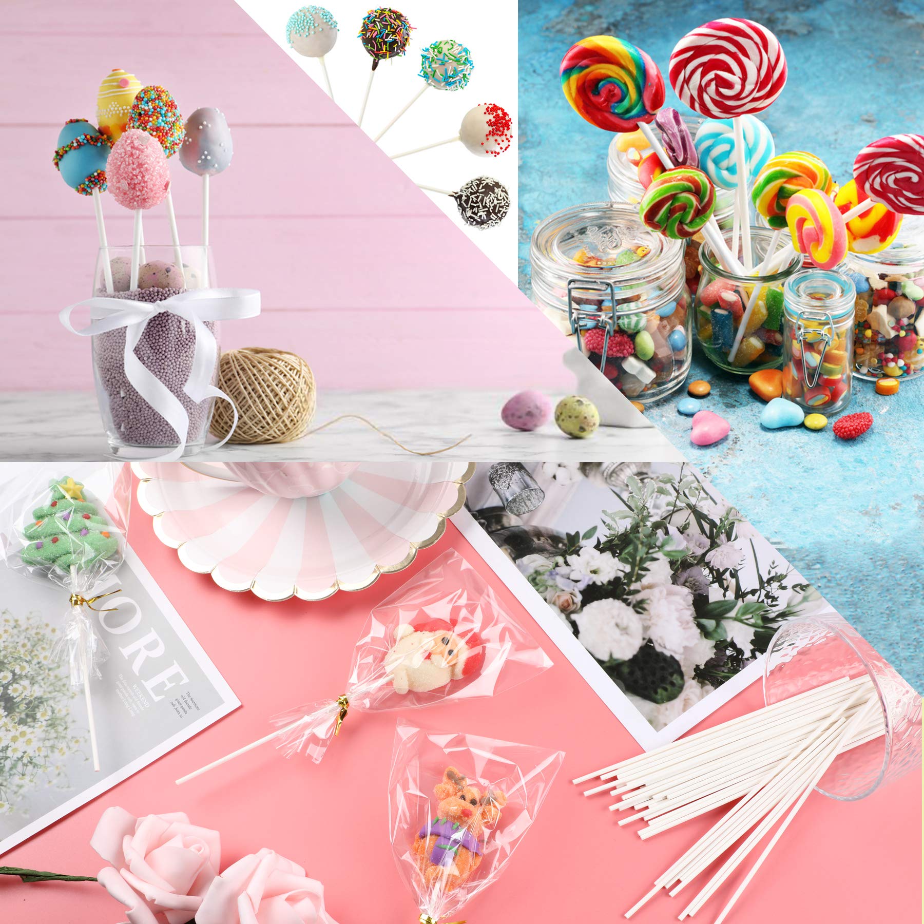 300Pcs 6 Inches Cake Pops Making Tools 100Pcs Cake Pop Sticks 100Pcs Cake Pop Bags and 100Pcs Twist Ties (Thin stick)