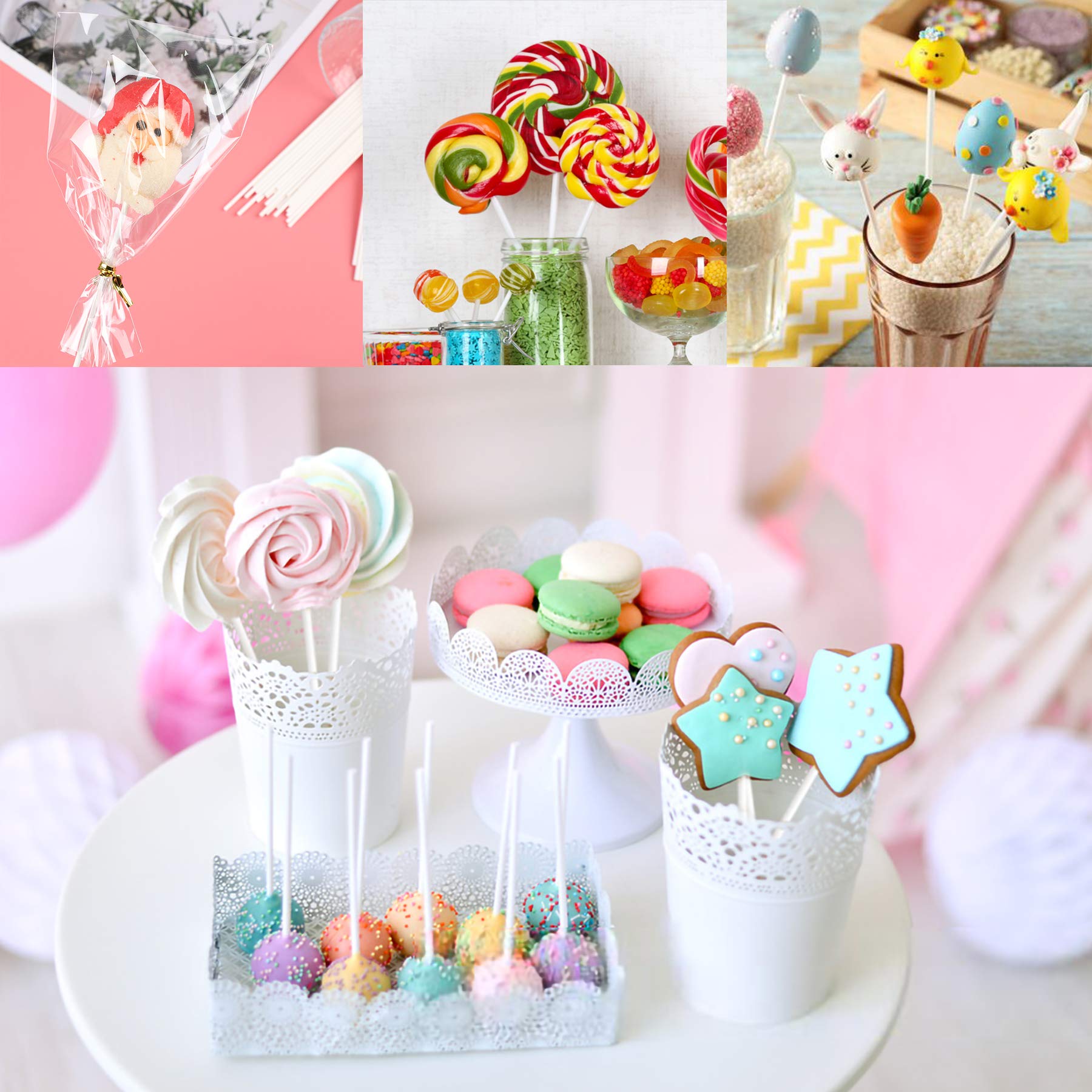 300Pcs 6 Inches Cake Pops Making Tools 100Pcs Cake Pop Sticks 100Pcs Cake Pop Bags and 100Pcs Twist Ties (Thin stick)