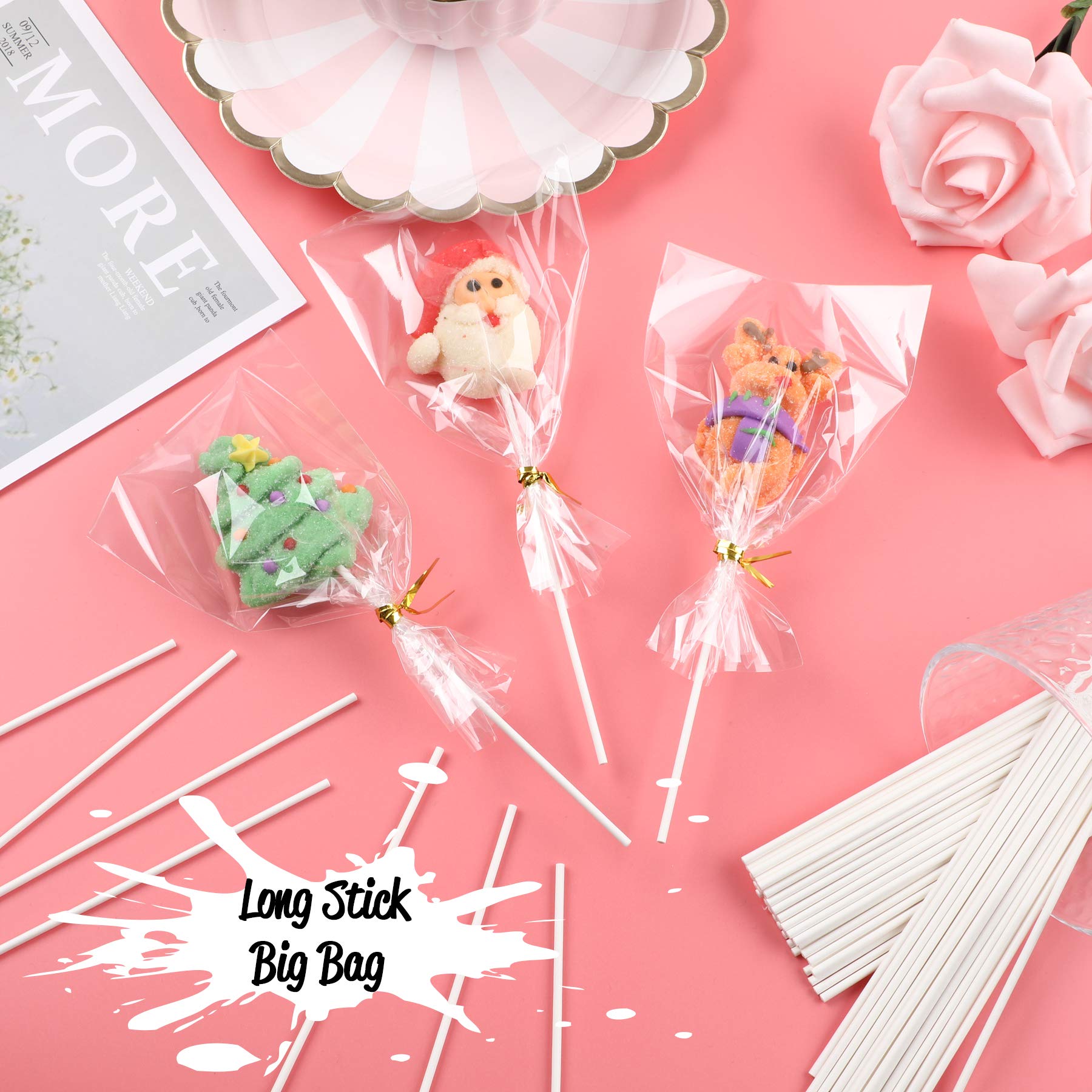 300Pcs 6 Inches Cake Pops Making Tools 100Pcs Cake Pop Sticks 100Pcs Cake Pop Bags and 100Pcs Twist Ties (Thin stick)