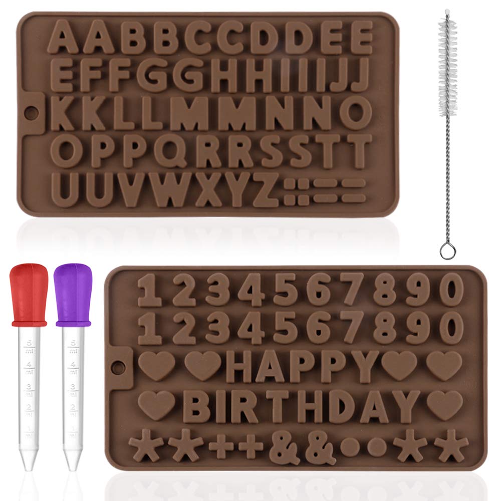 2 Pcs Silicone Letter Mold and Number Molds for Chocolate Candy,maxin Happy Birthday Cake Decorations Symbols Mold