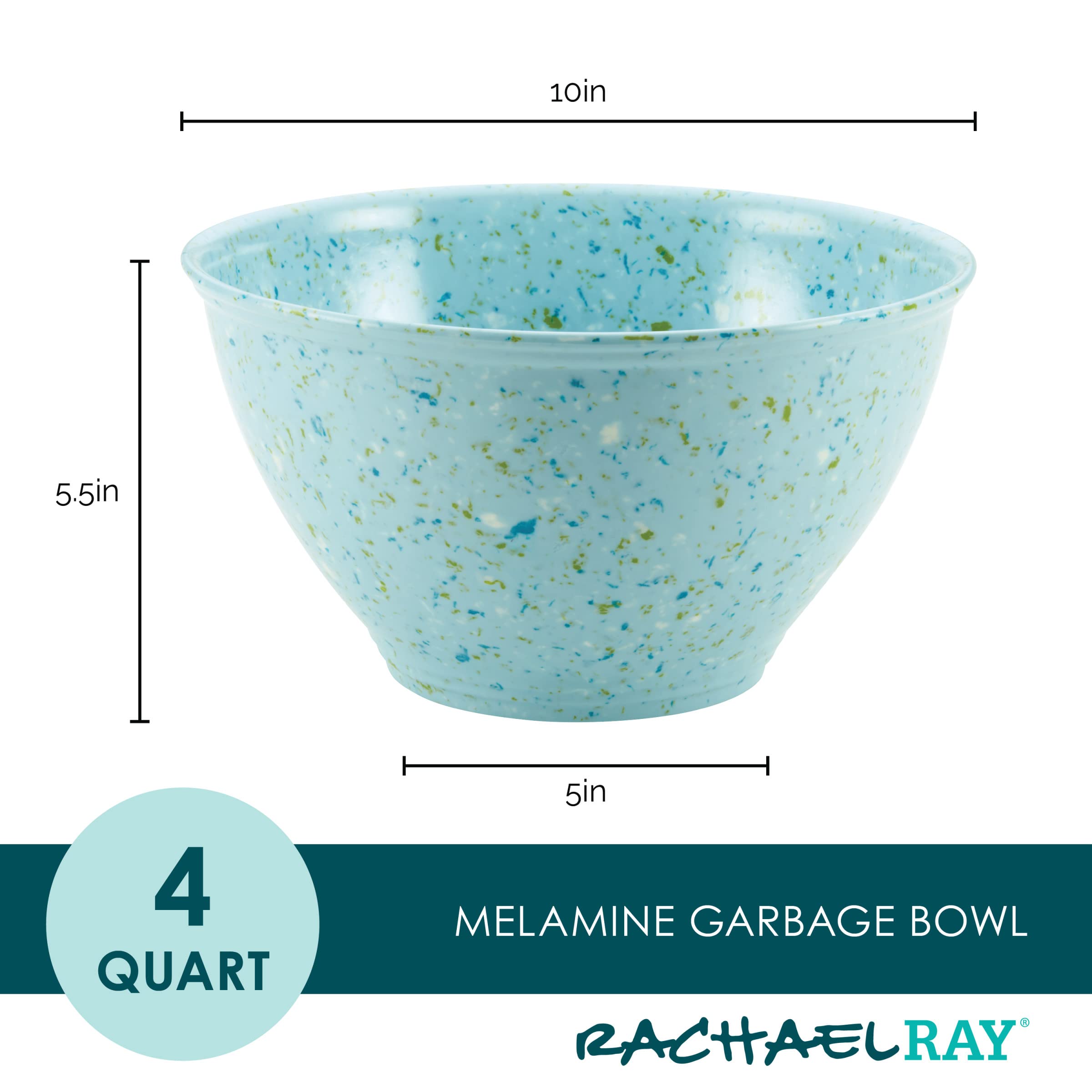 Rachael Ray Accessories Kitchen Pantryware Multi Purpose/Salad Serveware/Melamine Garbage Bowl, Agave Blue,1 gallon