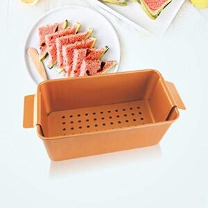 Volar Non-Stick Meatloaf Pan 2-Piece Healthy Meatloaf Pan Set Copper Coating With Removable Tray Drains Grease