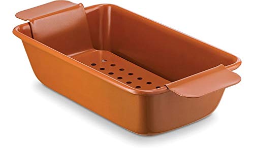 Volar Non-Stick Meatloaf Pan 2-Piece Healthy Meatloaf Pan Set Copper Coating With Removable Tray Drains Grease