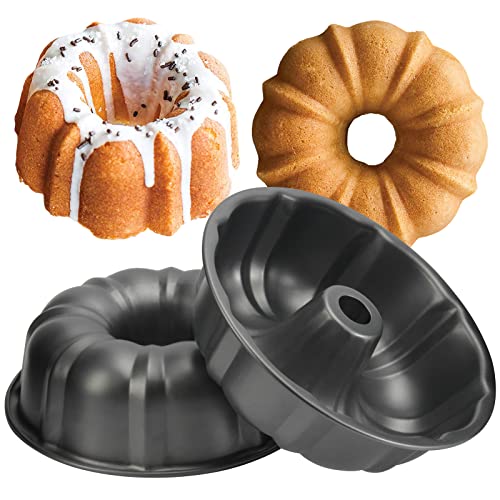 OAMCEG 2 Pack Bunte Cake Pan Nonstick - 10 Inches Fluted Tube Cake Pans for baking, 12 Cups Heavy Duty Carbon Steel Tube Pan Baking Mold for Buntelet, Bavarois, Brownie, Jello, Flan, Meatloaf (Grey)