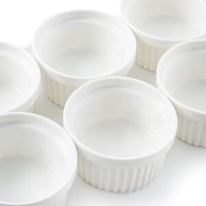 Nuwave Ceramic Ramekins 8 oz, Set of 6, Elegant Classic Style for Baking Souffles, Creme Brulées, Custards, Puddings, 4.3” Wide & 2” Tall, Microwave, Oven & Dishwasher-Safe, Ivory White