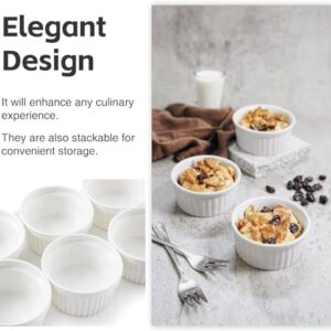 Nuwave Ceramic Ramekins 8 oz, Set of 6, Elegant Classic Style for Baking Souffles, Creme Brulées, Custards, Puddings, 4.3” Wide & 2” Tall, Microwave, Oven & Dishwasher-Safe, Ivory White