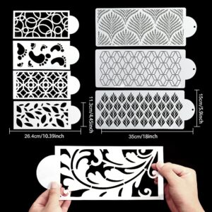 DI QIU REN 16PCS Cake Stencils Decorating Buttercream, 15X5.9 Inch Fondant Stencil for Cake Decoration Lace Cake Stencil & Template, Geometric Icing Stencil Cake Printing Mold Side Baking Mesh Stencil