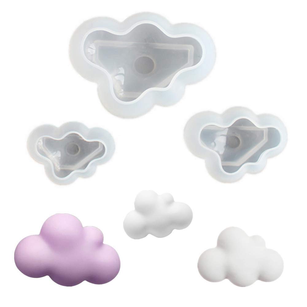 HiParty 3Pcs/Set 3D Cloud Shape Chocolate Silicone Mold Mousse Fondant Ice Cube Mould Pudding Candy Soap Candle Crystal Epoxy Resin Molds Baking Cake Decoration Tool