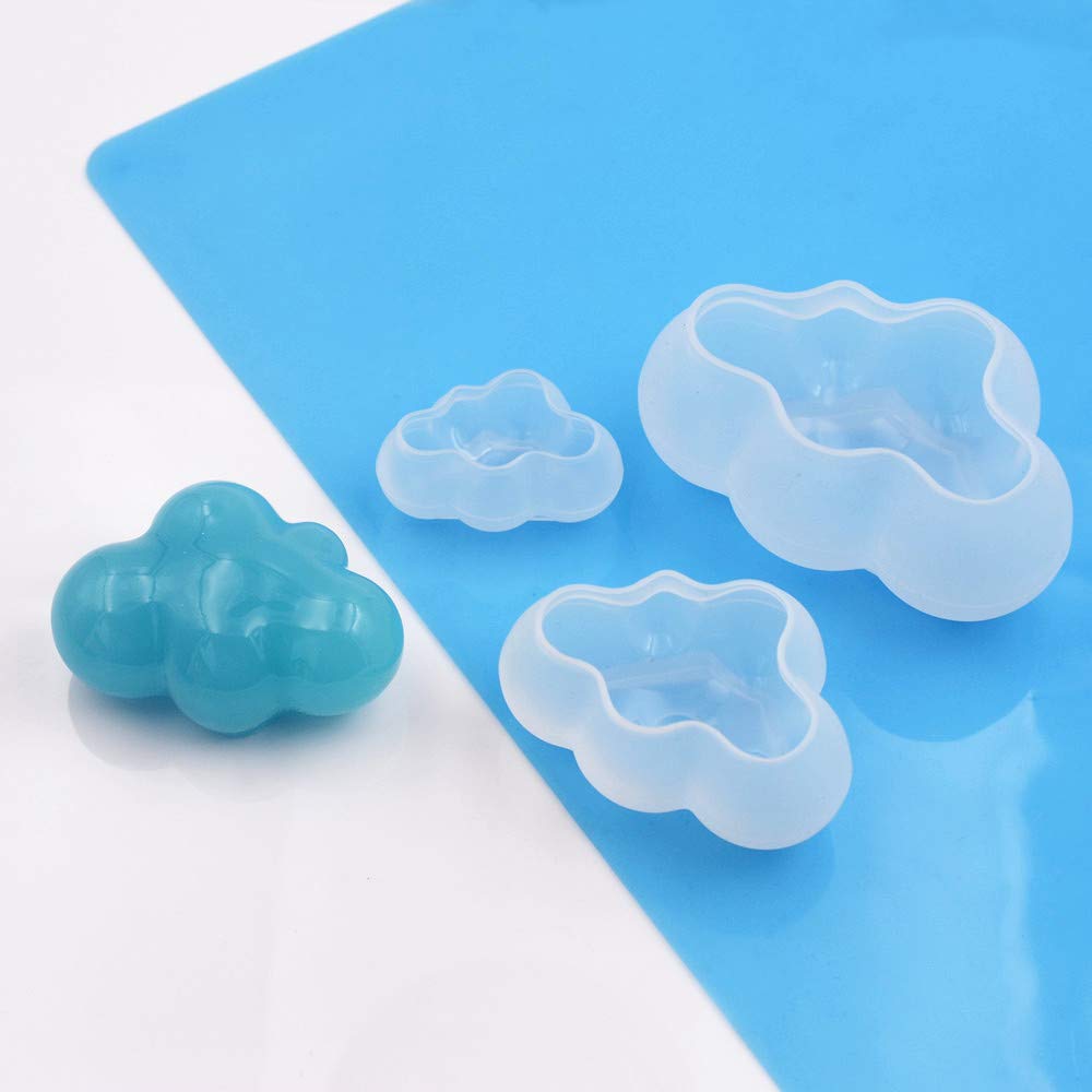 HiParty 3Pcs/Set 3D Cloud Shape Chocolate Silicone Mold Mousse Fondant Ice Cube Mould Pudding Candy Soap Candle Crystal Epoxy Resin Molds Baking Cake Decoration Tool