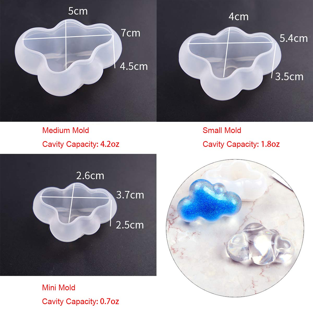 HiParty 3Pcs/Set 3D Cloud Shape Chocolate Silicone Mold Mousse Fondant Ice Cube Mould Pudding Candy Soap Candle Crystal Epoxy Resin Molds Baking Cake Decoration Tool